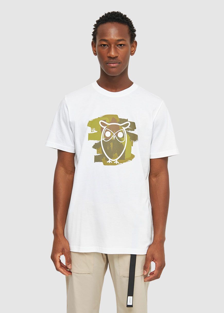 Knowledge Cotton Apparel Regular Fit Owl Chest Print T-Shirt bei greenality