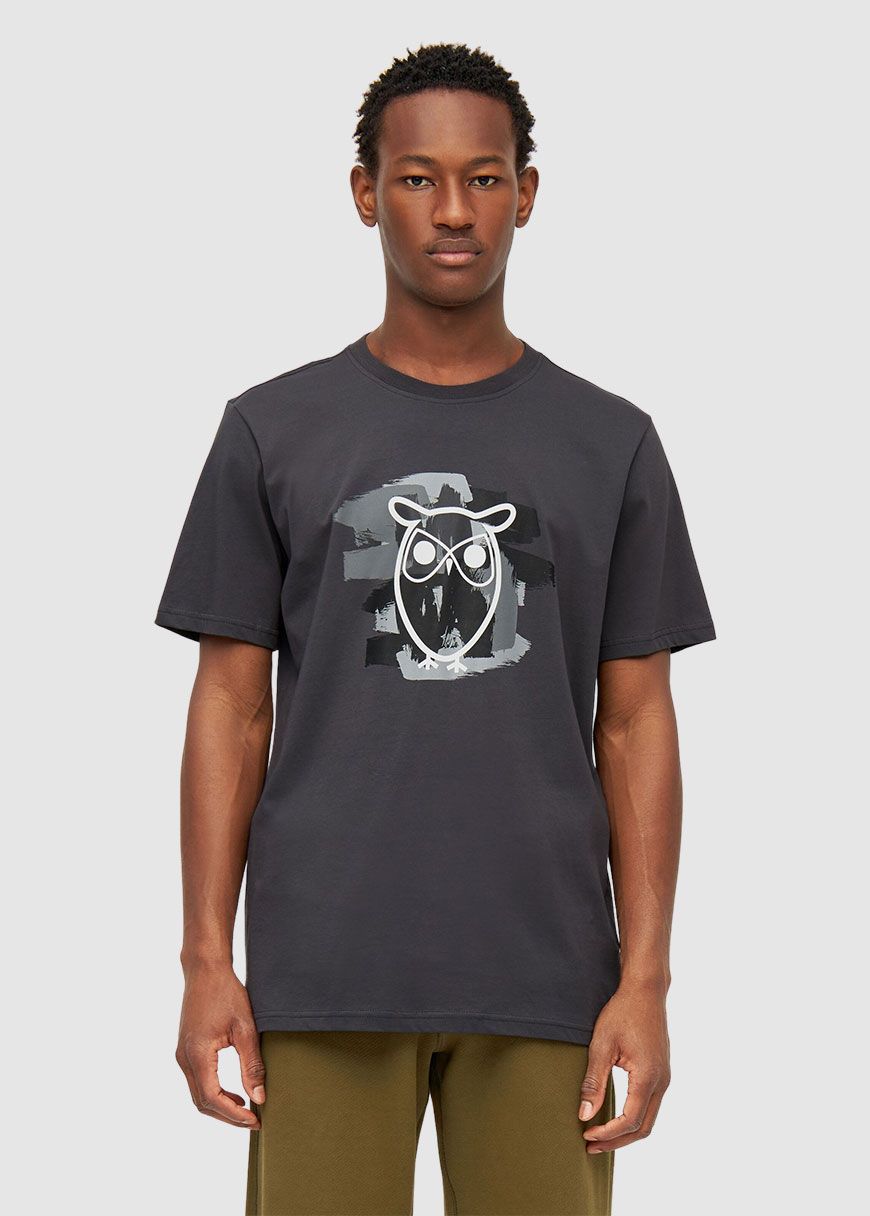 Knowledge Cotton Apparel Regular Fit Owl Chest Print T-Shirt bei greenality